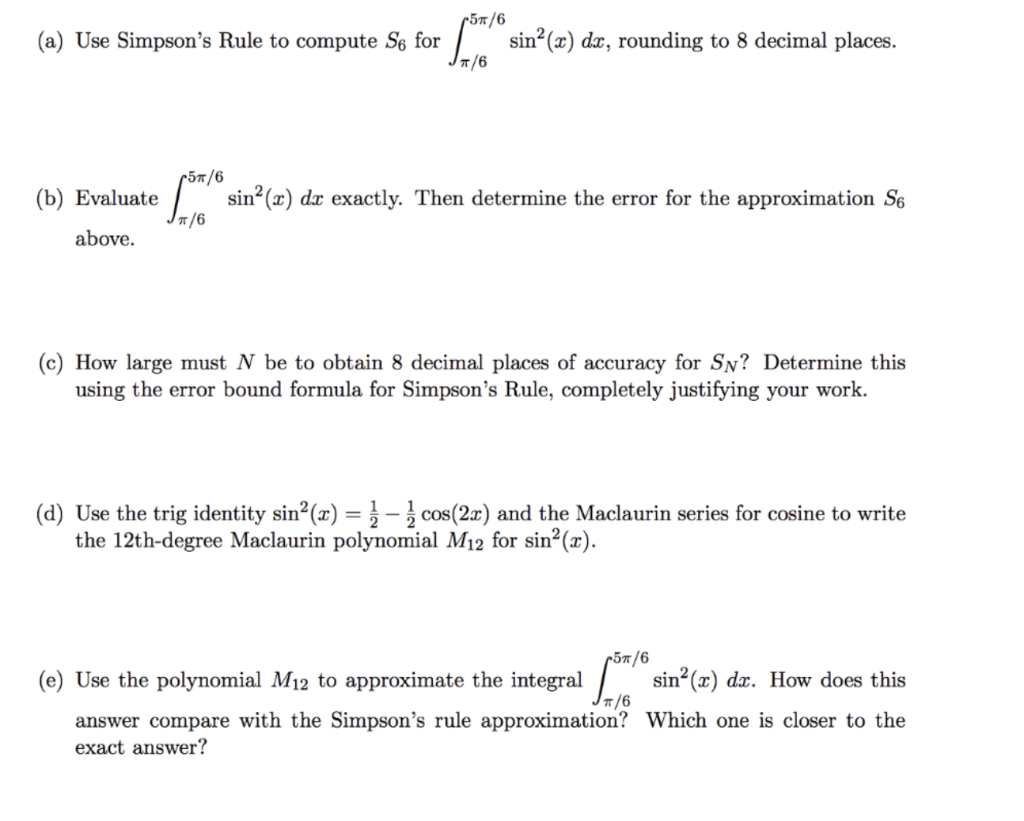 Solved (a) Use Simpson's Rule to compute Se for STA p57/6 | Chegg.com
