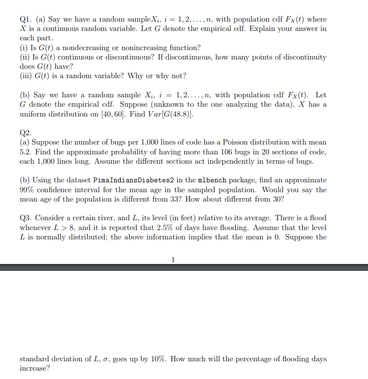 Solved Q1. (a) Say we have a random sample Xi,i=1,2,…,n, | Chegg.com