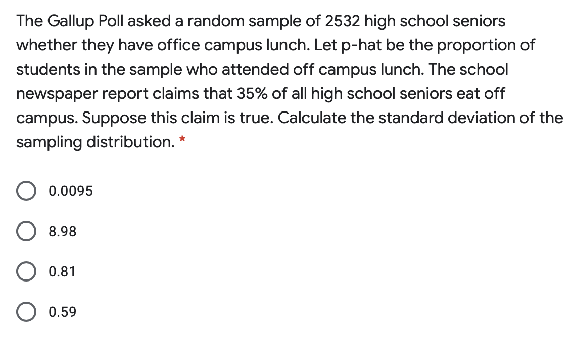 Solved The Gallup Poll asked a random sample of 2532 high | Chegg.com