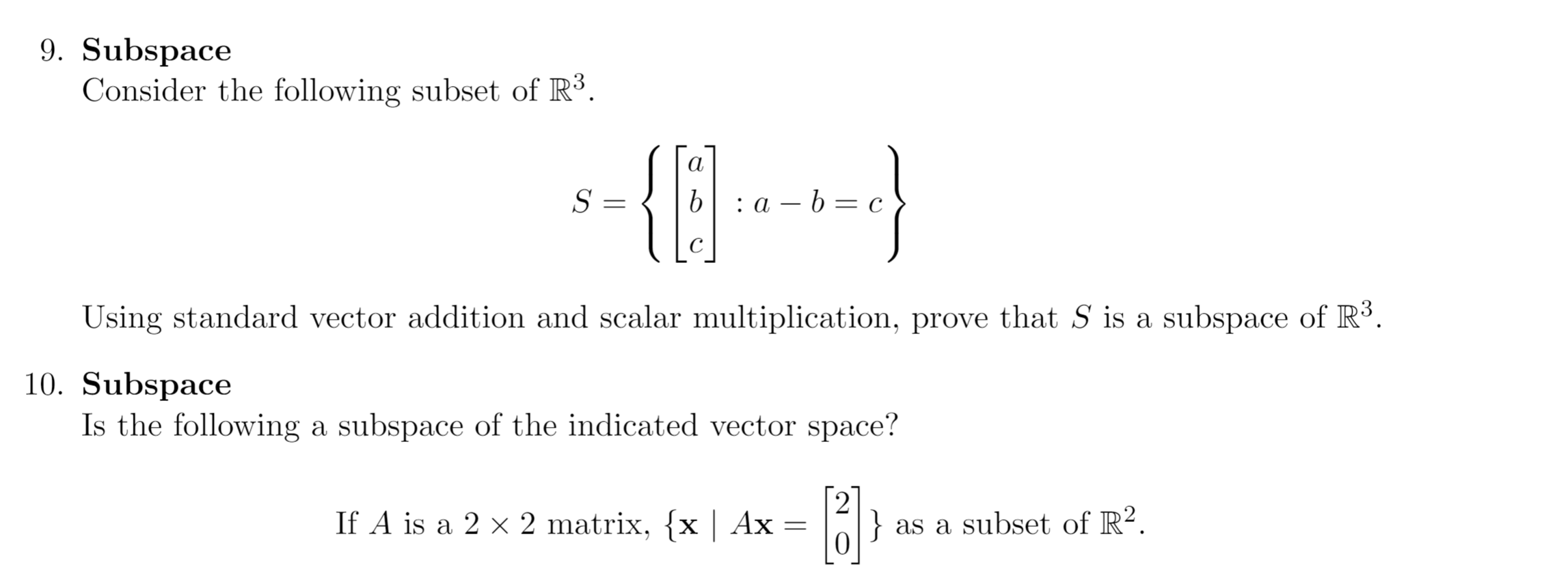 Solved 9. Subspace Consider the following subset of R3. a b: | Chegg.com
