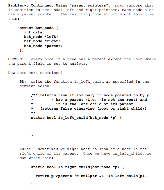 Solved Problem-5 Continued: Using "parent pointers" now, | Chegg.com