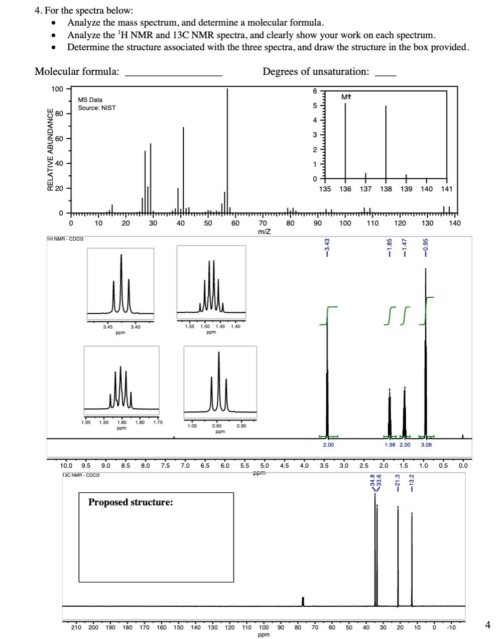 Solved 1. For the 1H NMR spectrum below: - Analyze the | Chegg.com