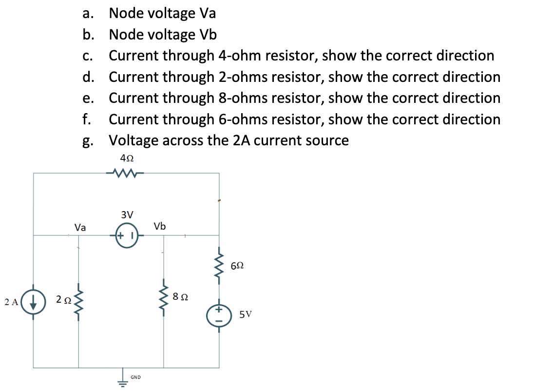 Solved a. C. Node voltage Va b. Node voltage Vb Current | Chegg.com