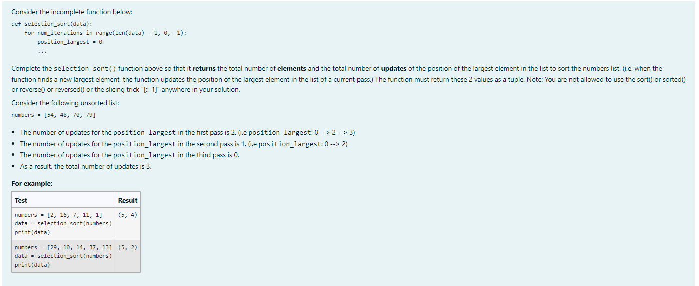 Solved Consider the incomplete function below: def | Chegg.com