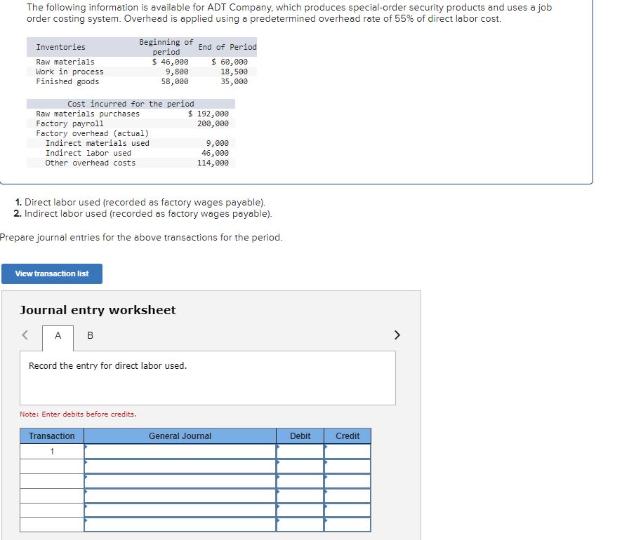 Solved The following information is available for ADT | Chegg.com