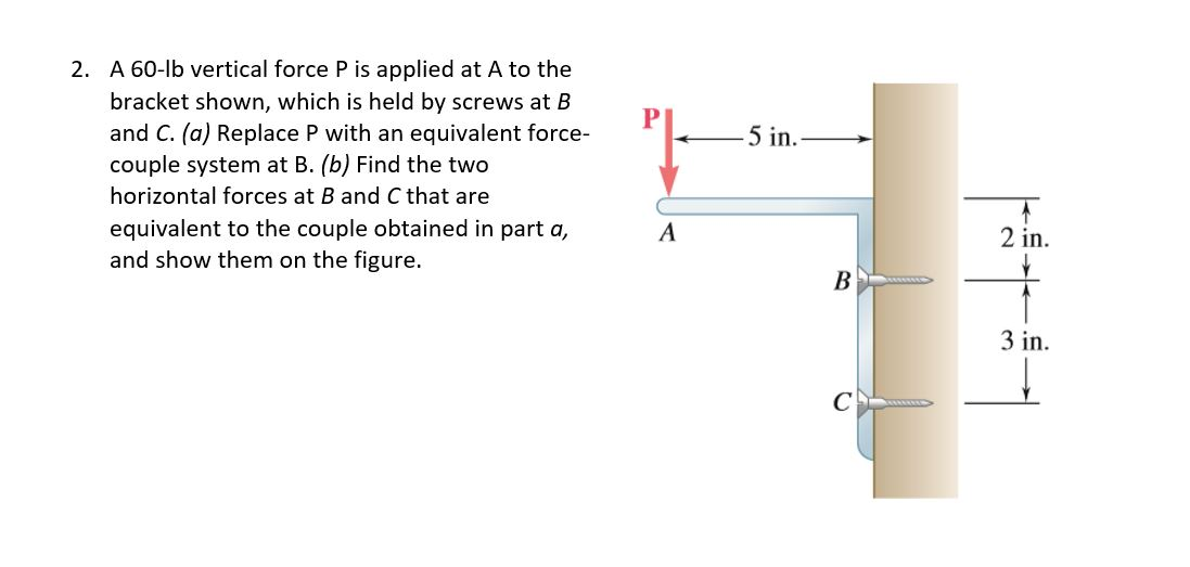 Solved 5 in. 2. A 60-lb vertical force P is applied at A to | Chegg.com