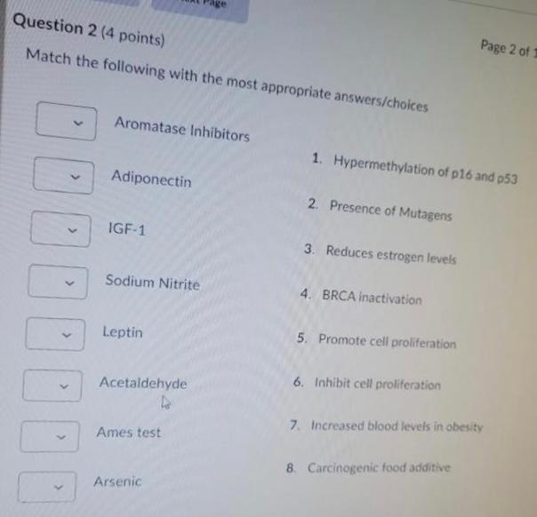 Solved Question 2 (4 points) Match the following with the | Chegg.com