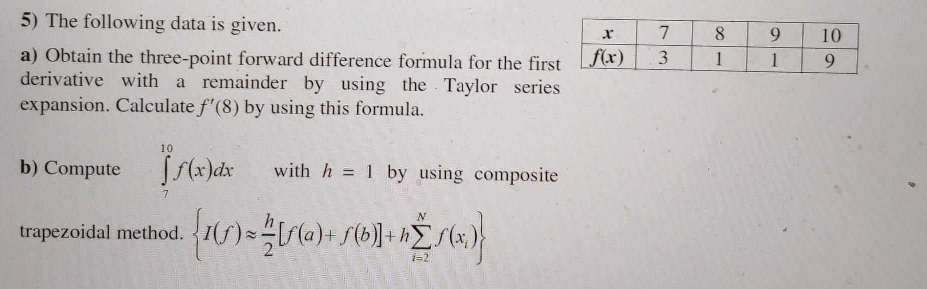 Solved The following data is given. a) Obtain the | Chegg.com