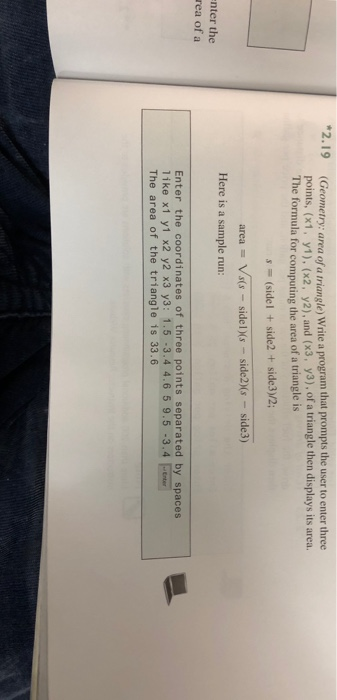 2.19 (Geometry: area of a triangle) Write a program | Chegg.com