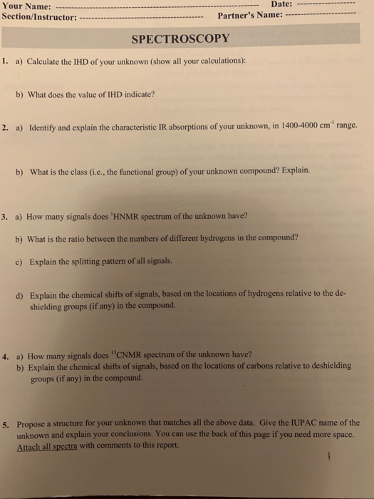 Solved Your Name: Section/Instructor: Date: Partner's Name: | Chegg.com