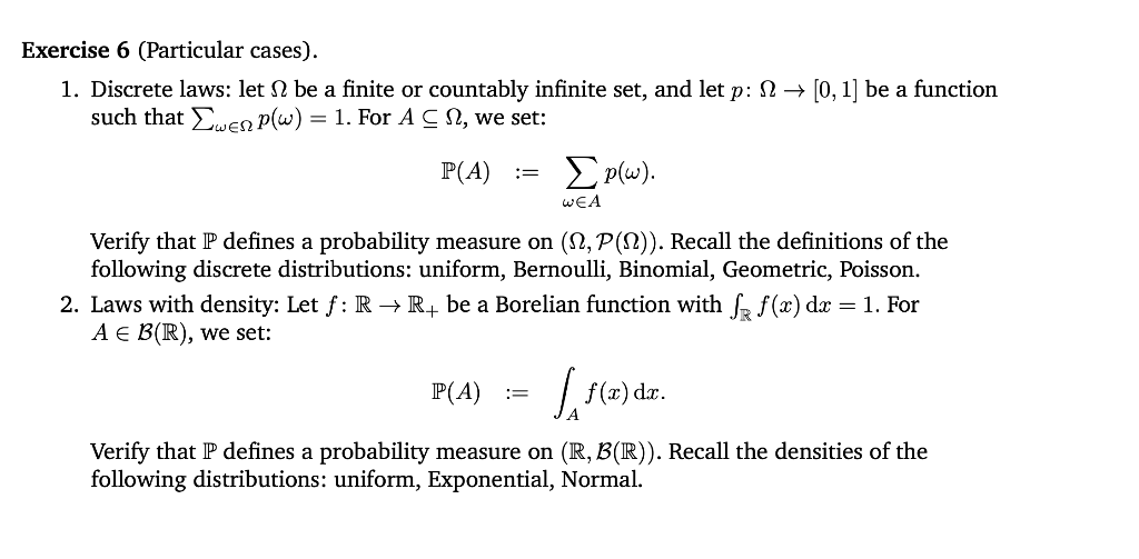Solved Exercise 6 (Particular cases). 1. Discrete laws: let | Chegg.com