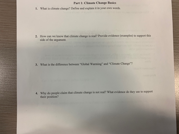 Solved Part 1: Climate Change Basics 1. What is climate | Chegg.com