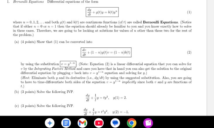 Solved Bernoulli Equations Differential equations of ﻿the | Chegg.com
