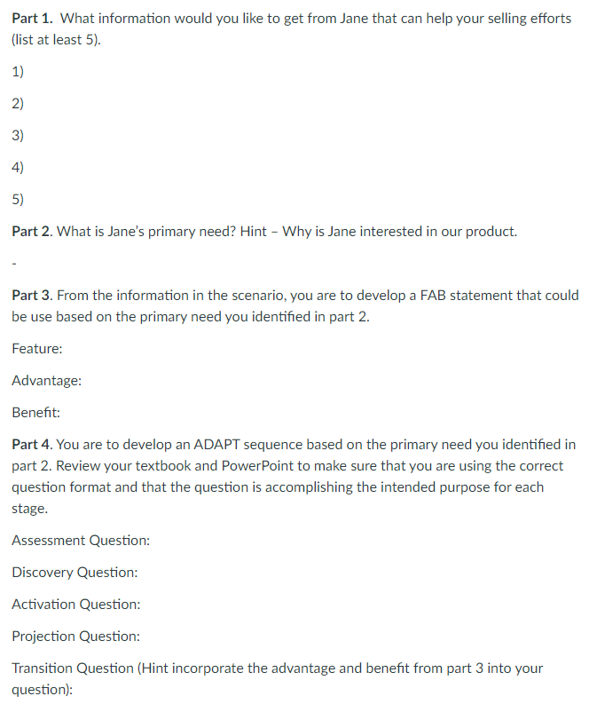 QUESTIONING SKILLS EXERCISE: MASTERING THE ADAPT | Chegg.com