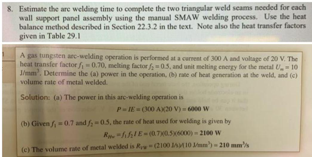 Solved 8. Estimate the arc welding time to complete the two | Chegg.com