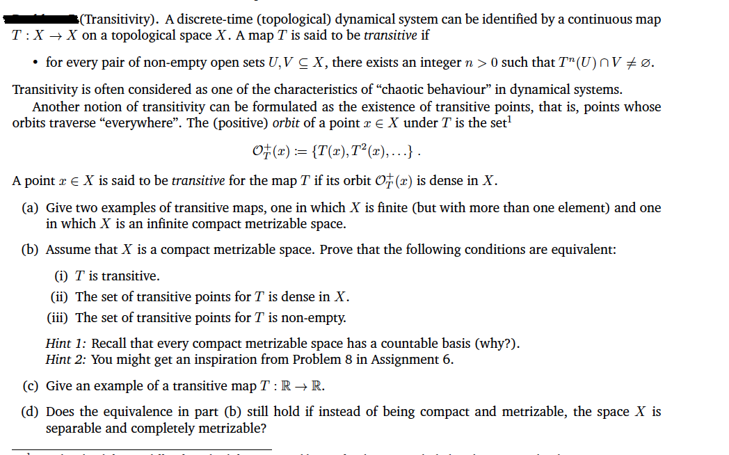 Solved (Transitivity). A discrete-time (topological) | Chegg.com