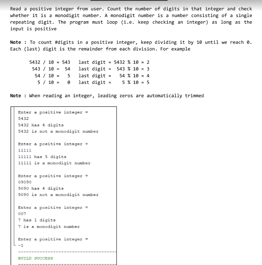 Solved Read a positive integer from user. Count the number | Chegg.com