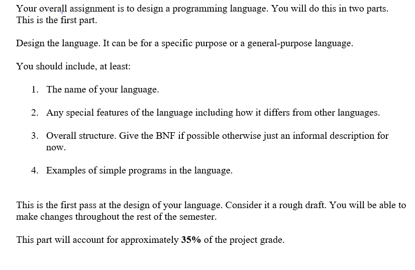 Solved Your overall assignment is to design a programming | Chegg.com