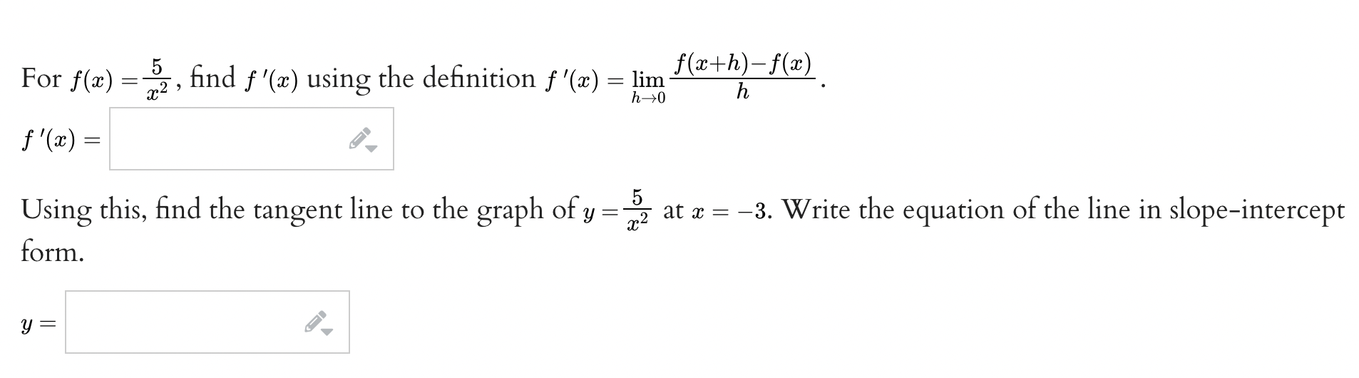 Solved For f(x)=5x2, ﻿find f'(x) ﻿using the definition | Chegg.com