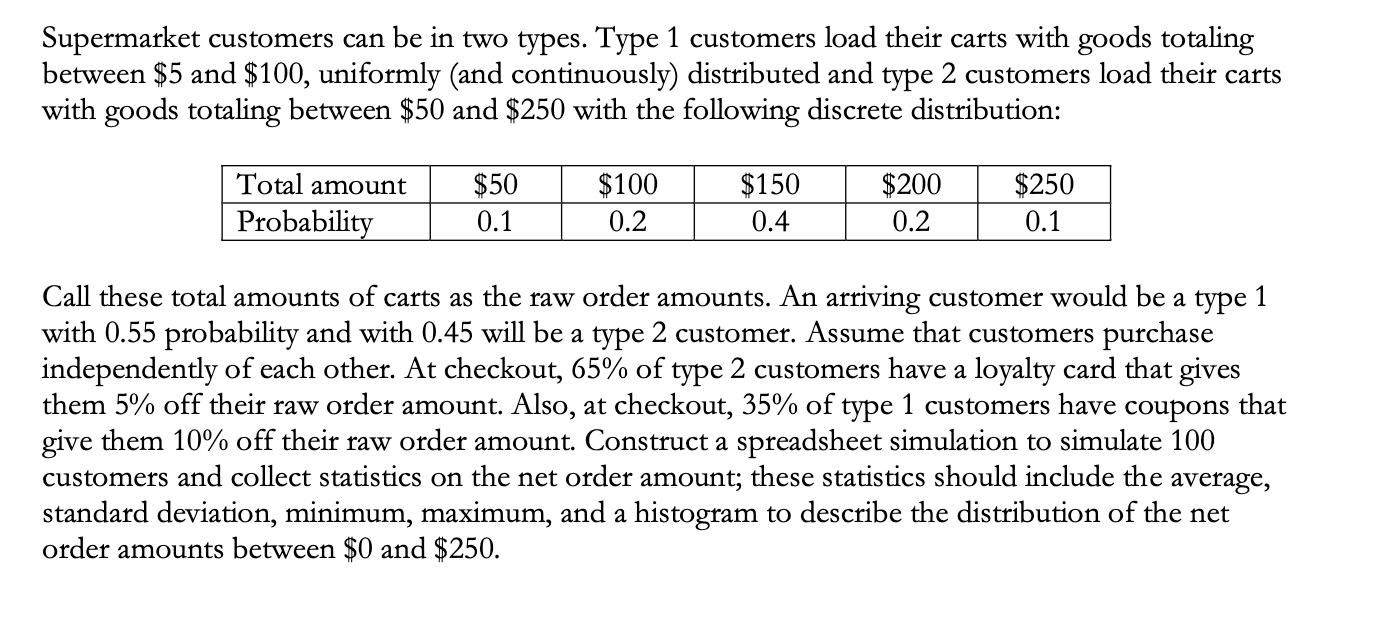 Solved Supermarket customers can be in two types. Type 1 | Chegg.com