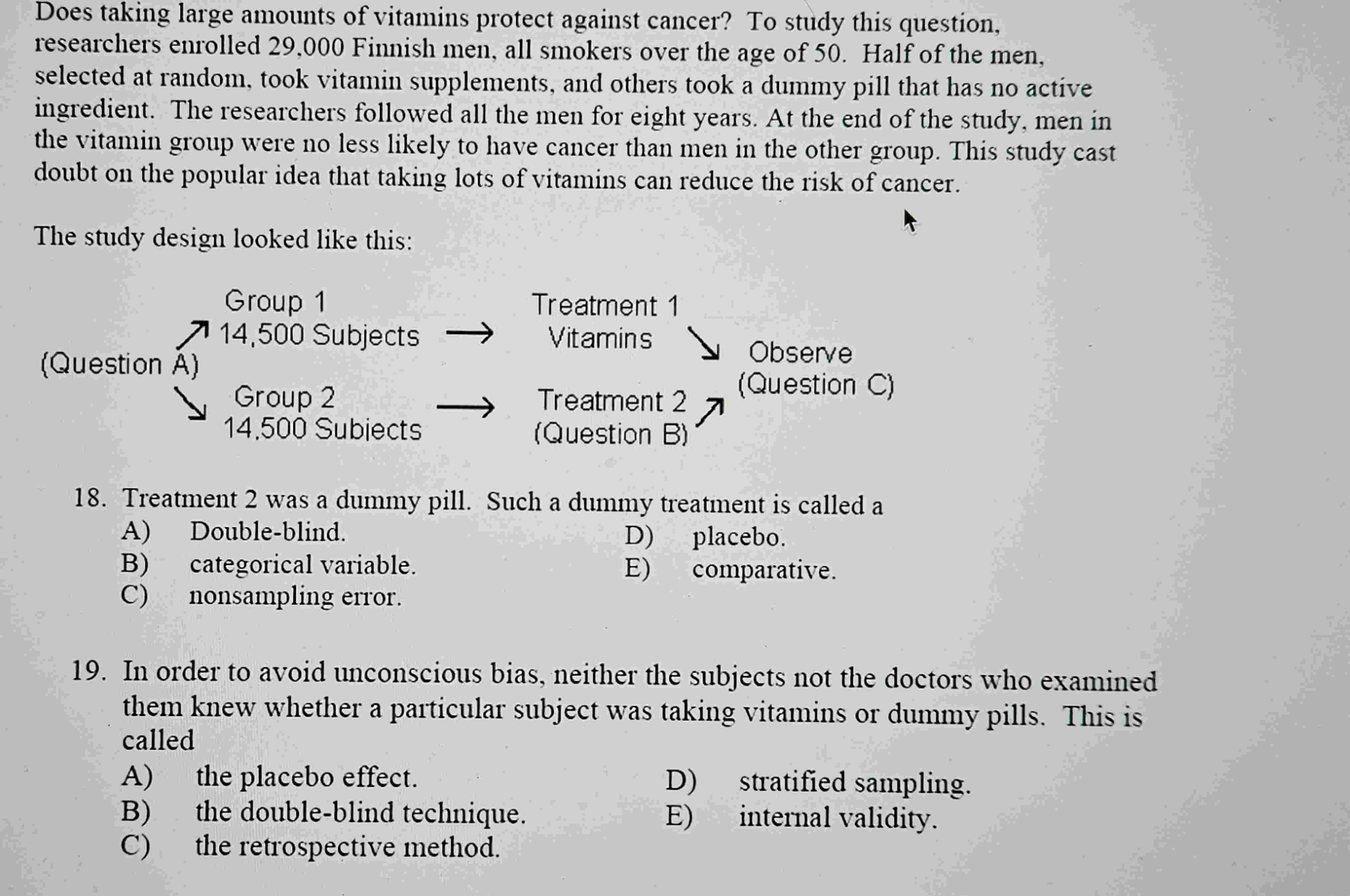 Solved Does taking large amounts of vitamins protect against | Chegg.com