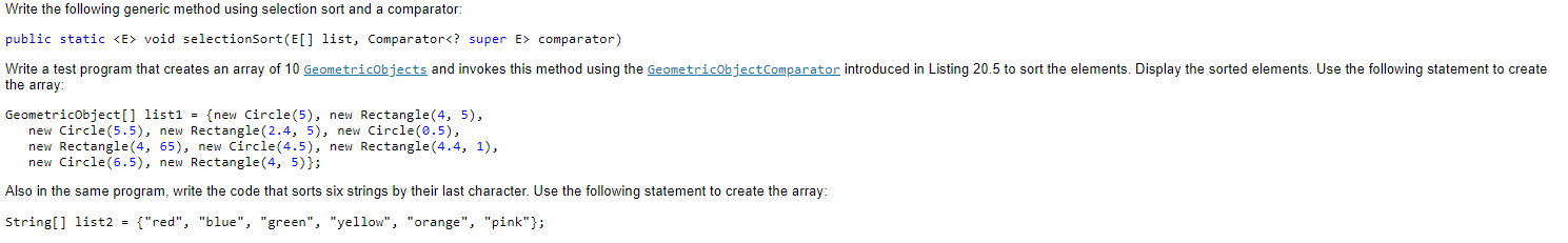 Solved Write The Following Generic Method Using Selection 7823