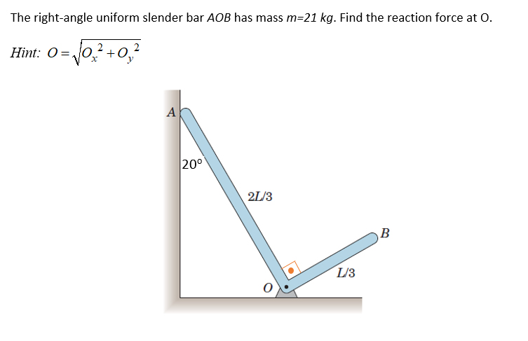 Solved The right-angle uniform slender bar AOB has mass m=21 | Chegg.com
