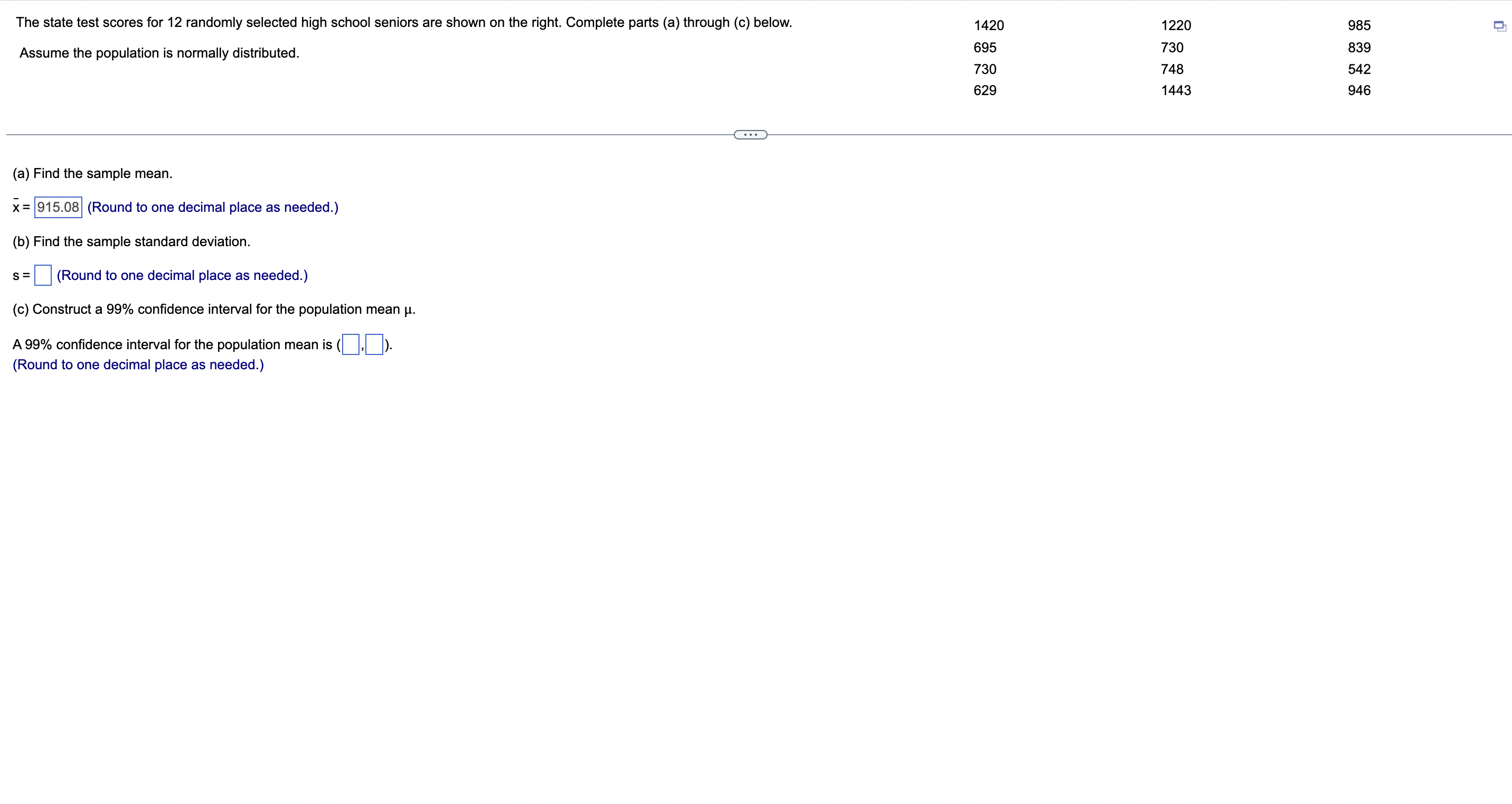 Solved The state test scores for 12 randomly selected high | Chegg.com