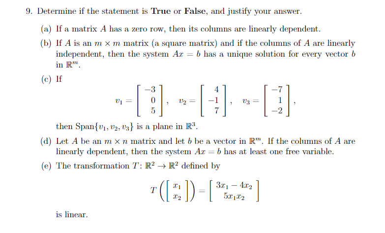 Solved 9. Determine if the statement is True or False, and | Chegg.com