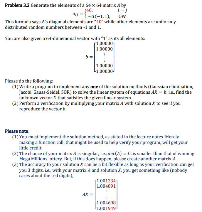Solved Problem 3.2 Generate the elements of a 64×64 matrix A | Chegg.com