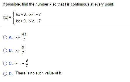 Solved If possible, find the number k so that fis continuous | Chegg.com
