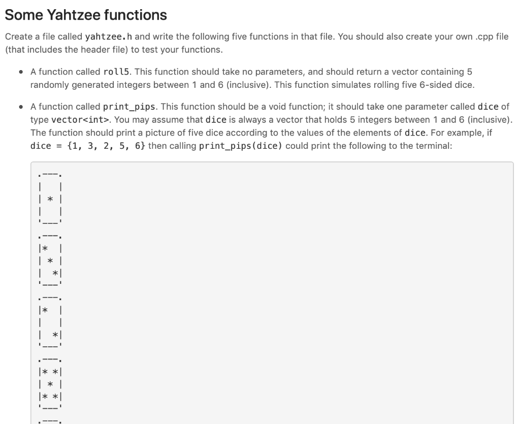 Solved Some Yahtzee functions Create a file called yahtzee.h | Chegg.com