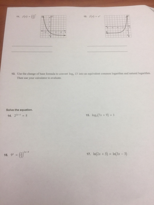 Solved 12. x)- 13. Use the change of base formula to convert | Chegg.com