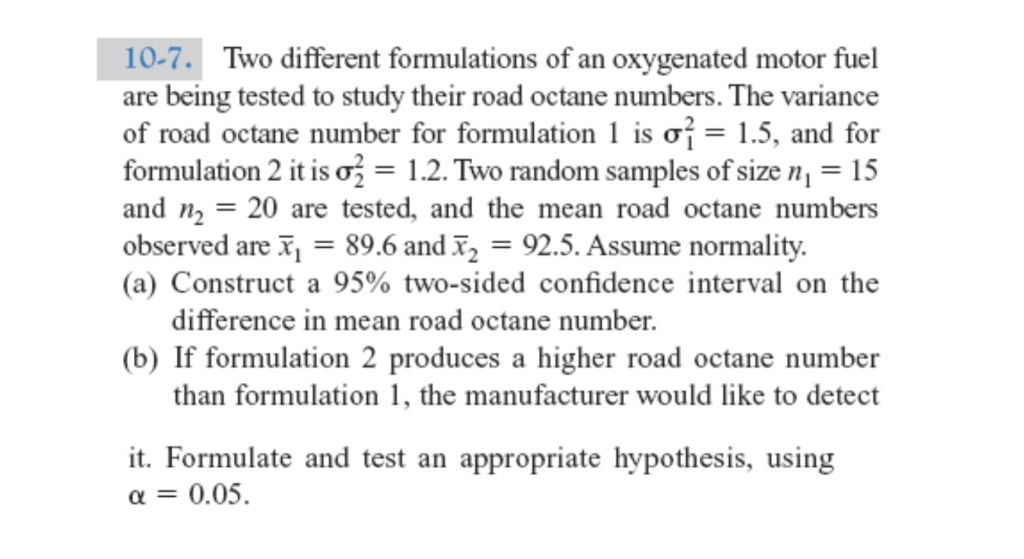 Solved 10-7. Two different formulations of an oxygenated | Chegg.com