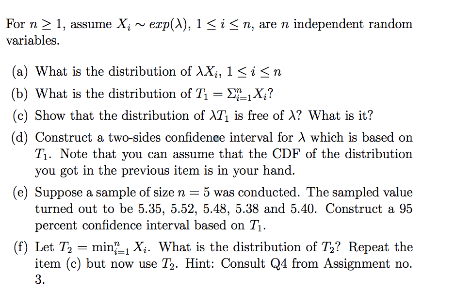 Solved For n > 1, assume Xi ~ exp(), 1 | Chegg.com
