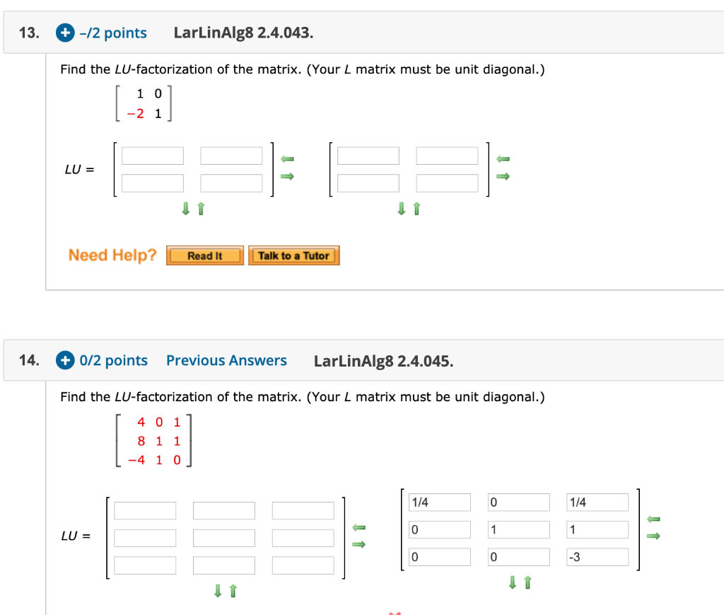 Solved 13. + -12 points LarLinAlg8 2.4.043. Find the | Chegg.com