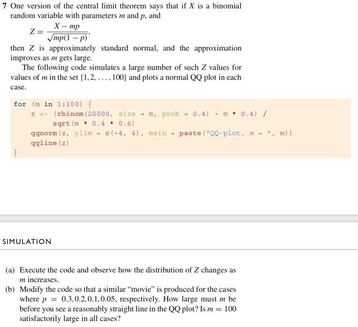 Solved 7 One version of the central limit theorem says that | Chegg.com