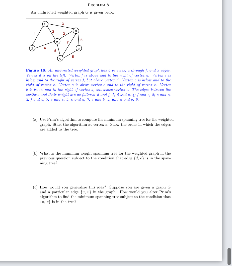 Solved PROBLEM 8 An undirected weighted graph G is given | Chegg.com