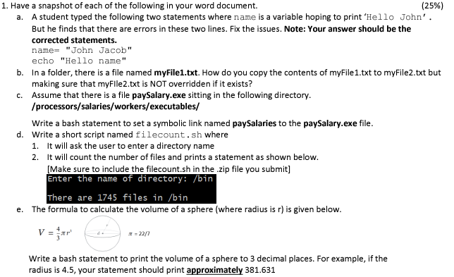 Solved 1. Have a snapshot of each of the following in your | Chegg.com