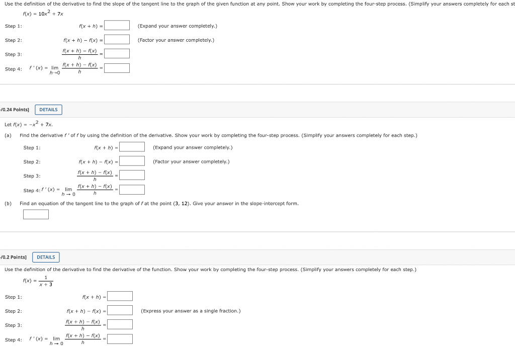 Solved f(x)=10x2+7x Step 1: Step 2: f(x+h)−f(x)= | Chegg.com