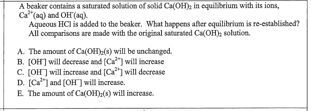 Solved A beaker contains a saturated solution of solid | Chegg.com