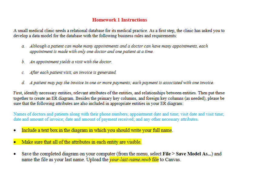 Solved A small medical clinic needs a relational database | Chegg.com