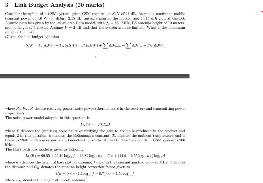 3 Link Budget Analysis (20 marks) Consider the uplink | Chegg.com