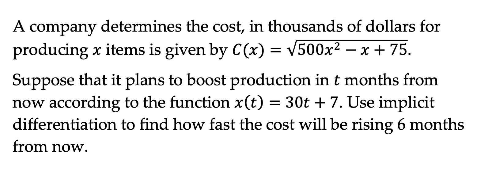 A company determines the cost, in thousands of | Chegg.com