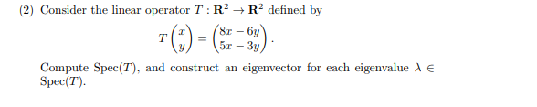Solved (2) ﻿Consider the linear operator T:R2→R2 ﻿defined | Chegg.com