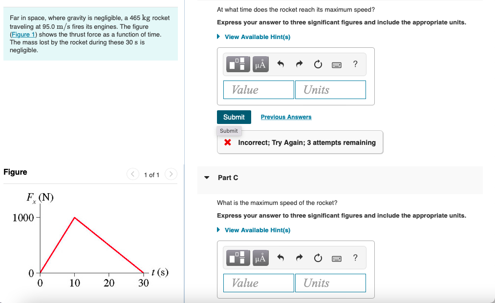 Solved At what time does the rocket reach its maximum speed? | Chegg.com