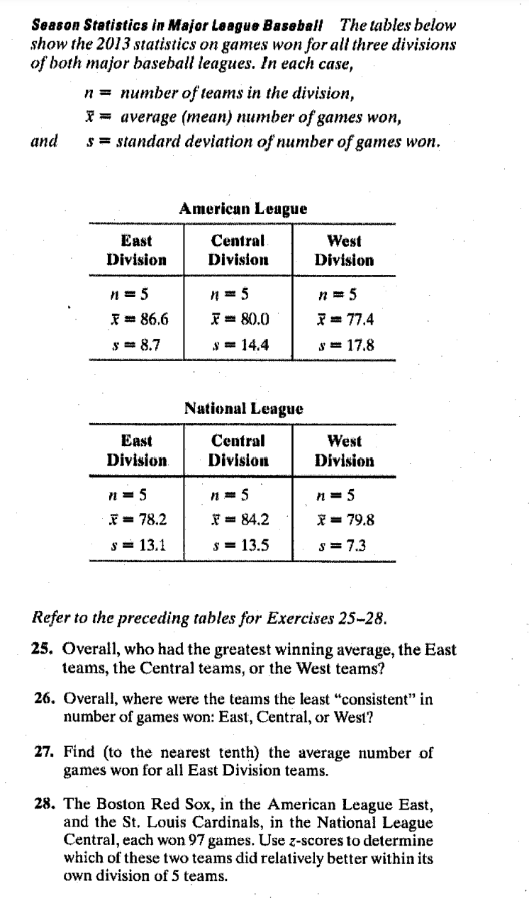 Season Statistics in Major League Baseball The tables | Chegg.com