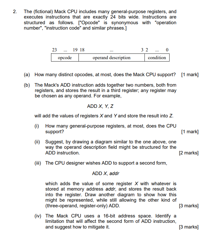 Solved 2. The (fictional) Mack CPU includes many | Chegg.com