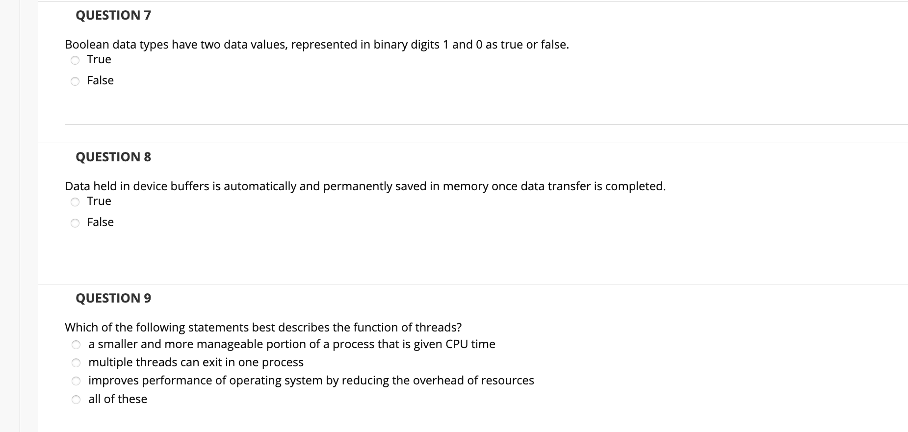 Solved QUESTION 7 Boolean data types have two data values, | Chegg.com