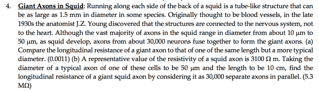 Solved Giant Axons in Squid: Running along each side of the | Chegg.com
